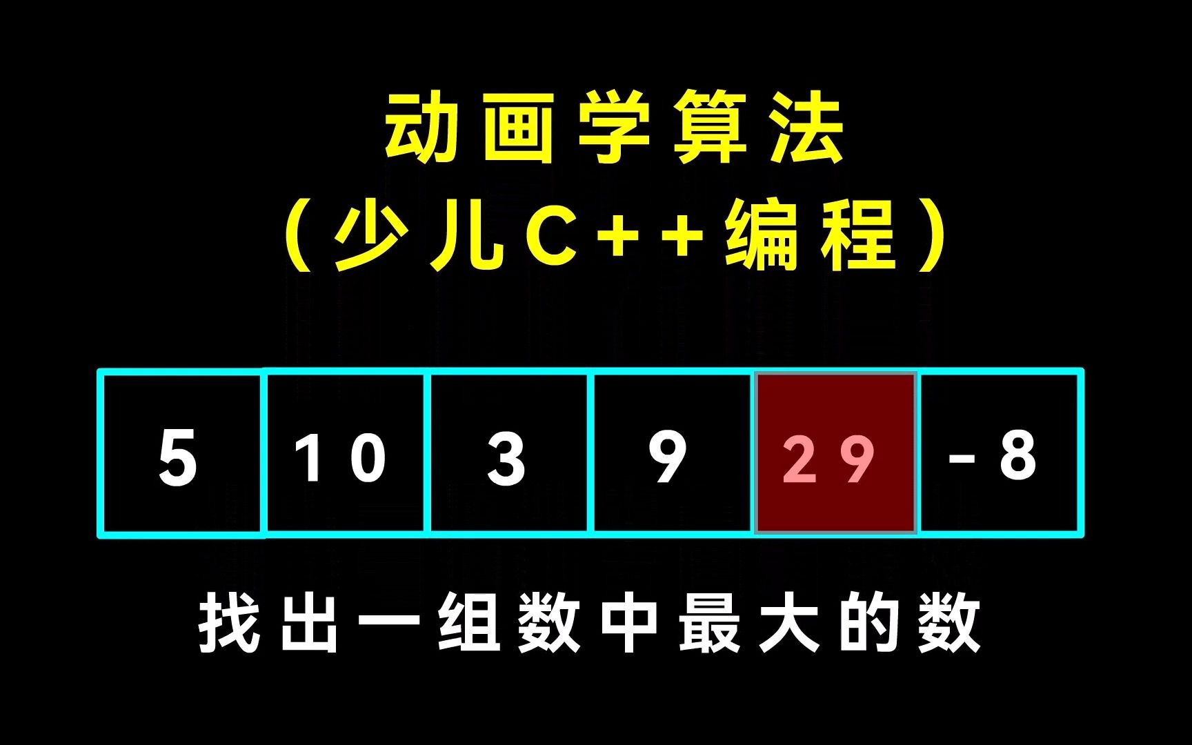 【动画学算法】找出一组数中的最大数,少儿C++编程练习题