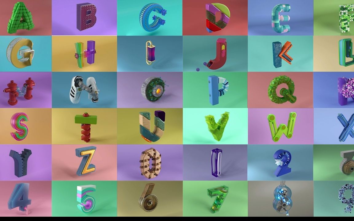 C4D建模 36个创意字符动效 26个字母+10个数字 Octane渲染
