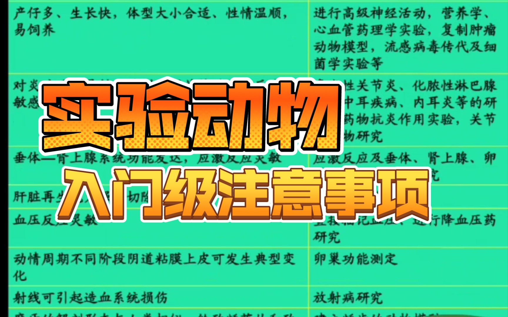 N1常见实验动物注意事项