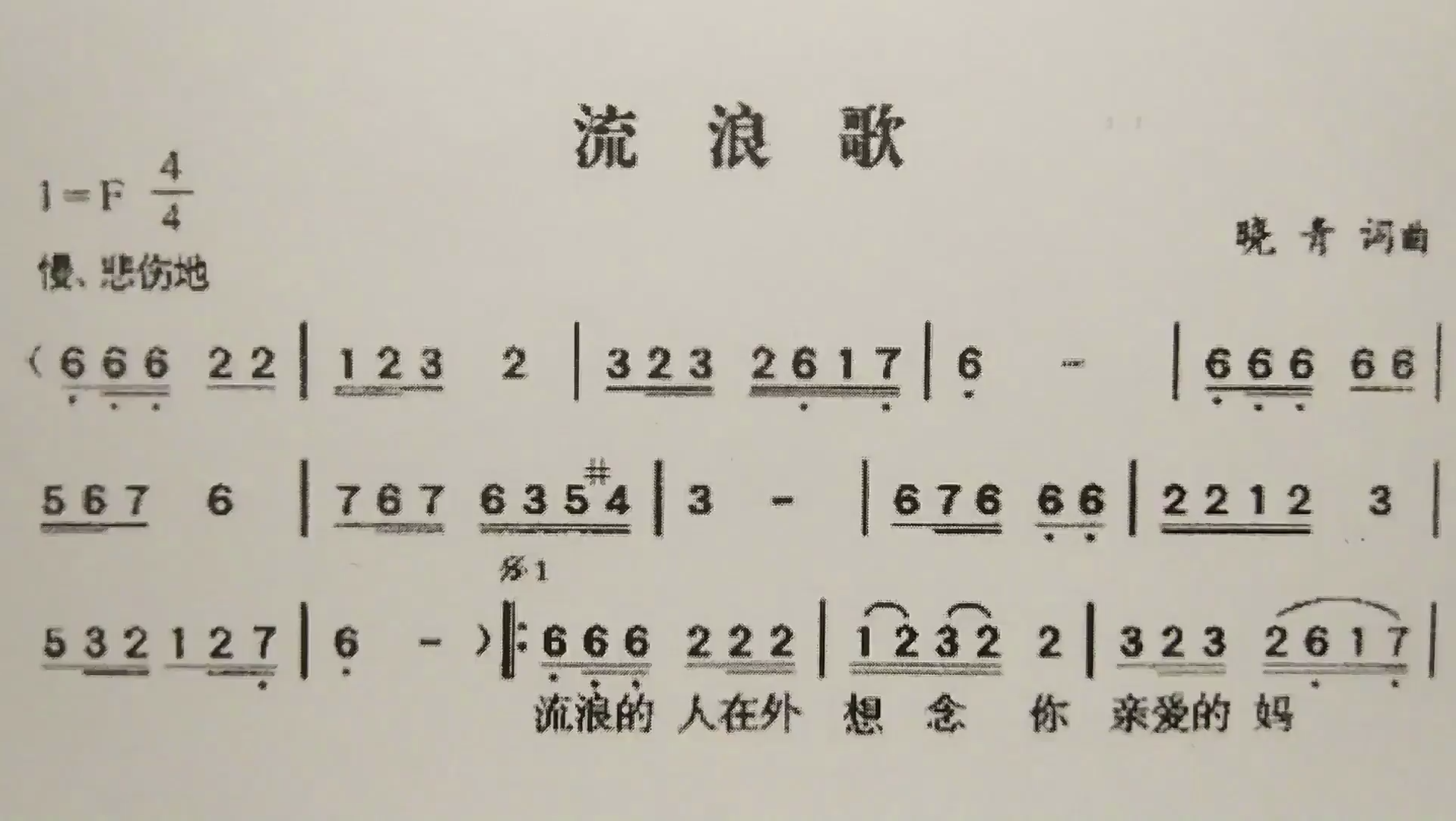 简谱歌曲《流浪歌》,歌谱、歌词逐句领唱,简单易学