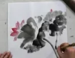 初级国画教程视频,水墨荷花第一节,绘画艺术欣赏