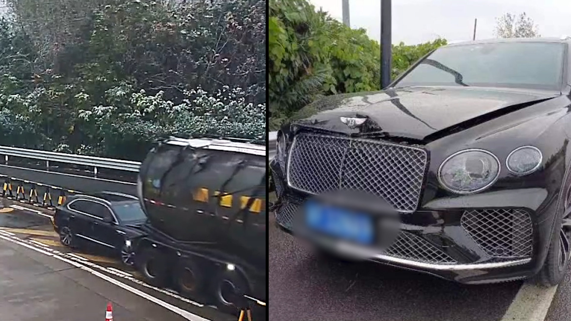 半挂车司机换收费通道,顶着百万宾利倒车浑然不知,或担上十万车损