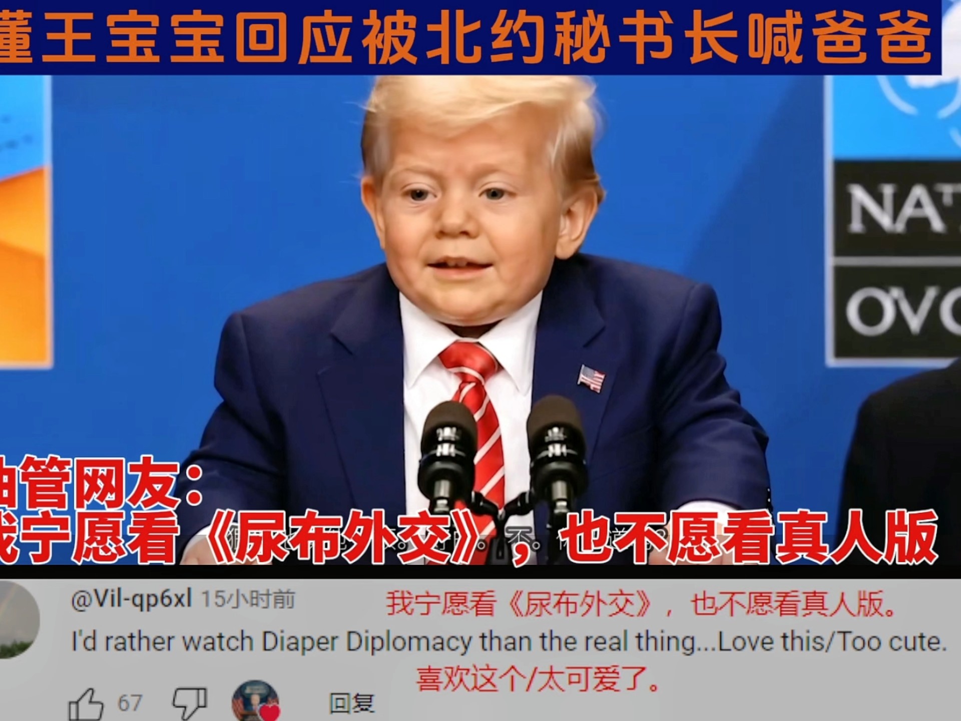 Q萌版婴儿外交!“特朗普宝宝”回应被北约秘书长喊爸爸!油管网友:我...