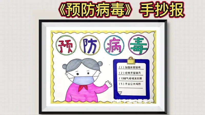 《预防病毒》手抄报 小学生手抄报 抗击疫情绘画 一起学画画