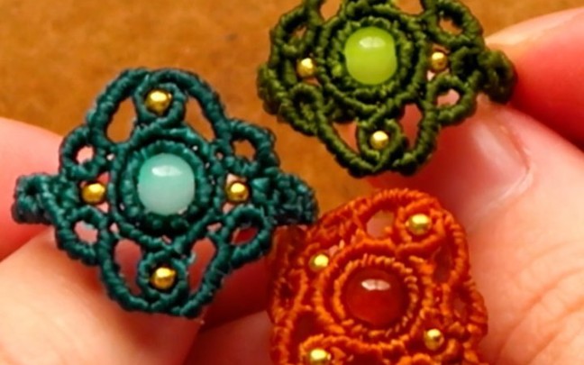 Macrame结绳编织漂亮花形指环戒指