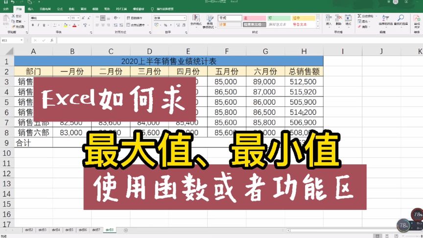 Excel,用函数找出最大值和最小值