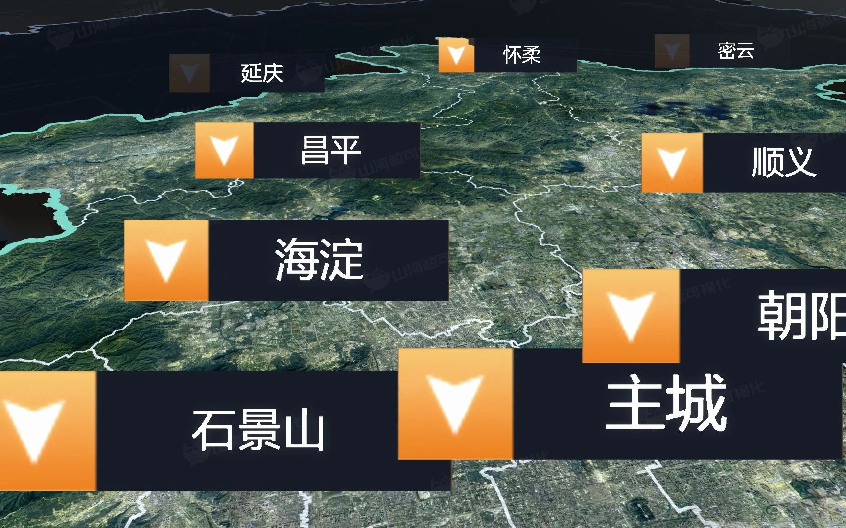 【山海鲸可视化模板】数字孪生 GIS系统 北京市3D地图_写实风三维地图