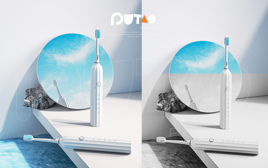 【葡萄设计】C4D教程-oc4.0渲染-电动牙刷白色场景渲染