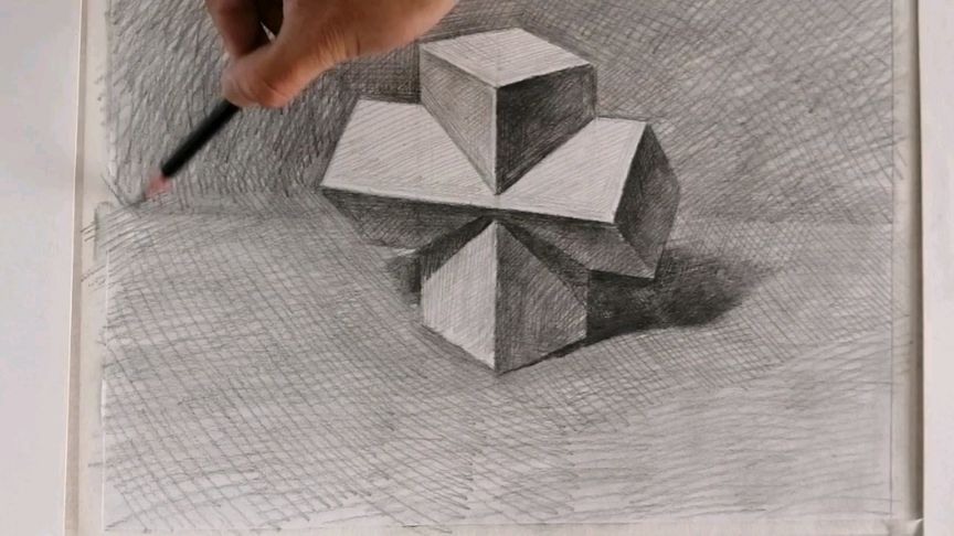 素描不会画怎么办?第十一课|教你如何画长方体与长方体贯穿体