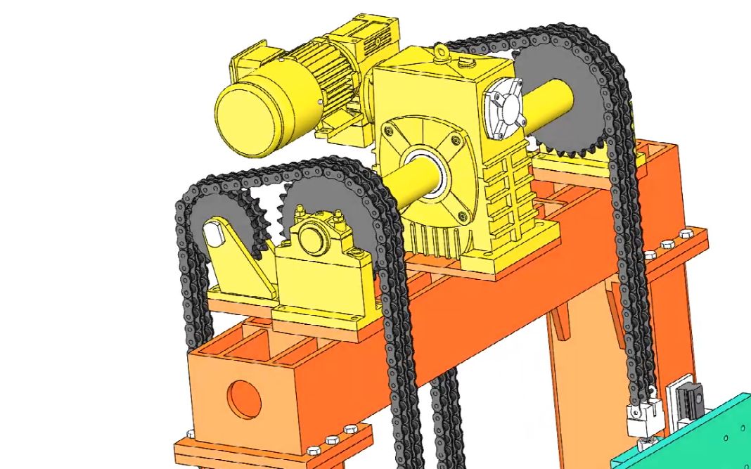 UP主的电机课堂:焊接翻转机链条提升机构及减速电机选型!SolidWorks...