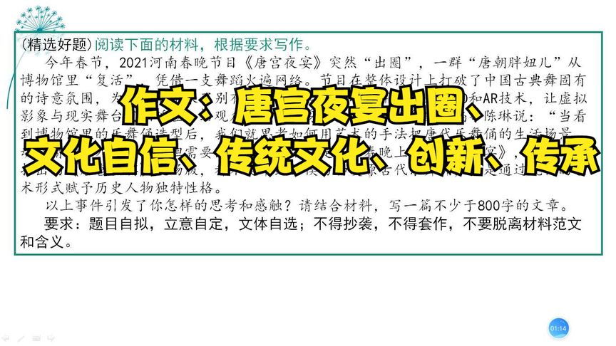 作文唐宫夜宴出圈、文化自信、传统文化、创新、传承