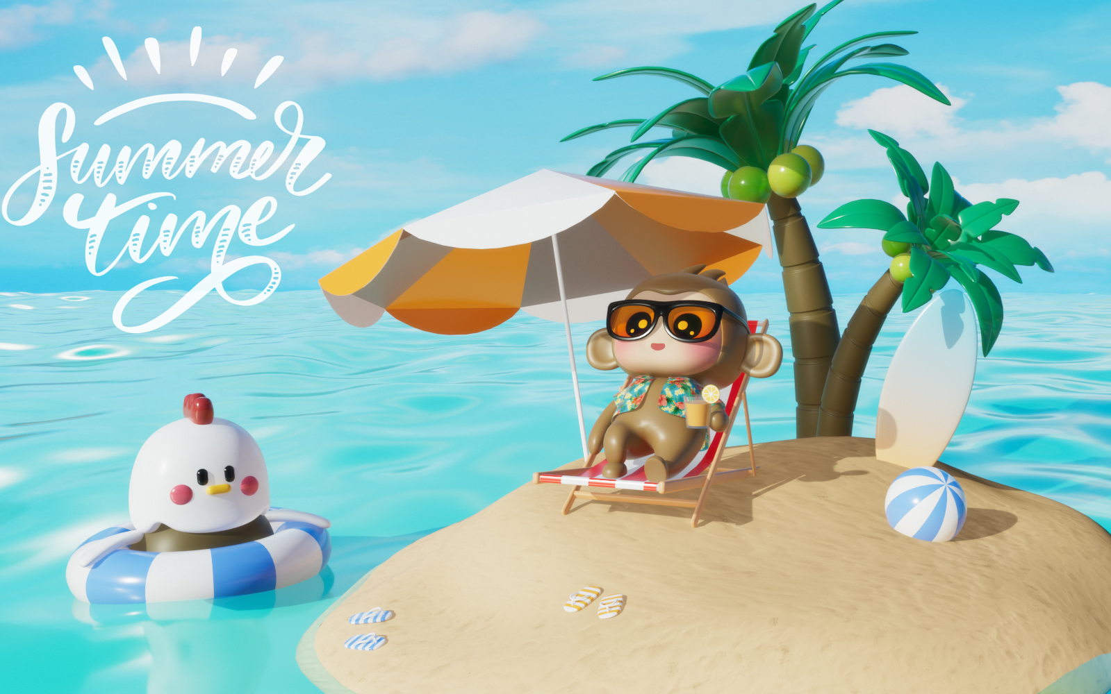 【C4D教程】角色IP猴子沙滩海景建模