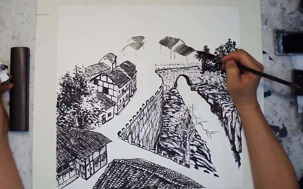 老画家印象中的老重庆山水国画,用画笔带你表达出来!