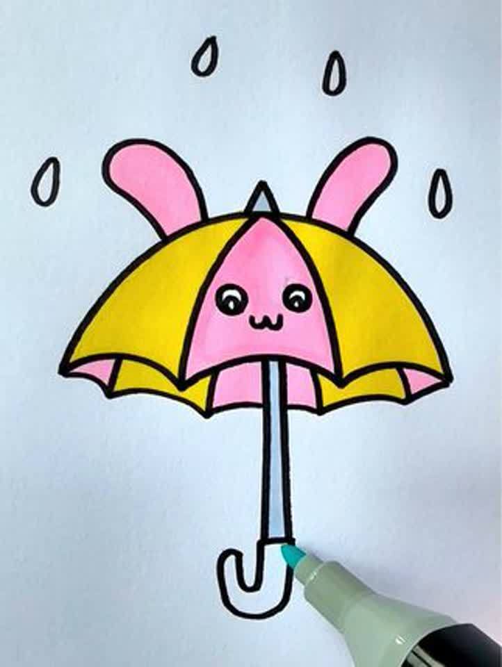 这样画小兔兔雨伞简单易学幼儿简笔画