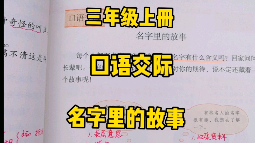 三年级语文上册:口语交际《名字里的故事》思维导读,你知道你名字里...