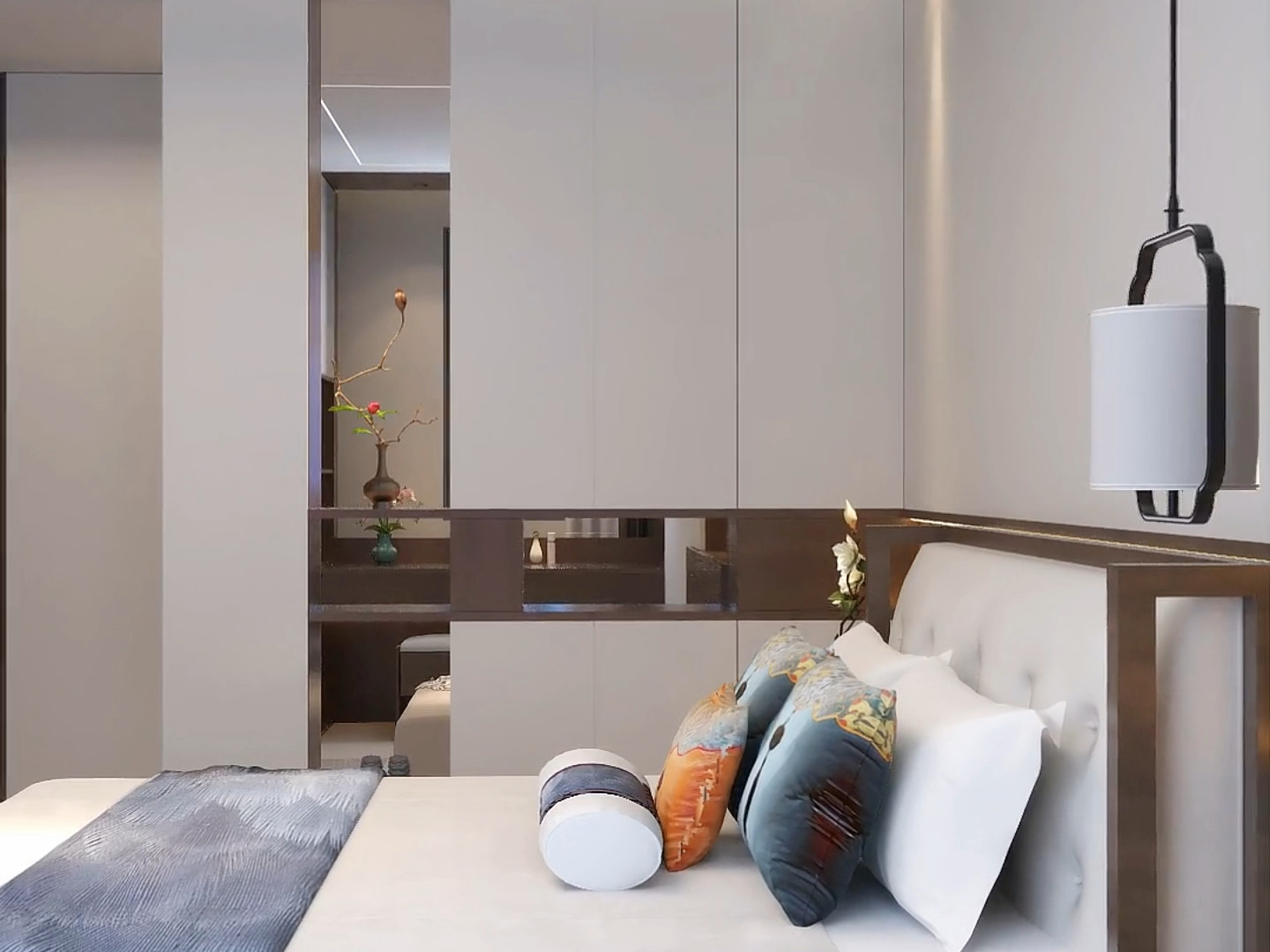 主卧做个隔断柜,女主人轻松拥有步入式衣帽间和梳妆台,床尾满墙衣柜...