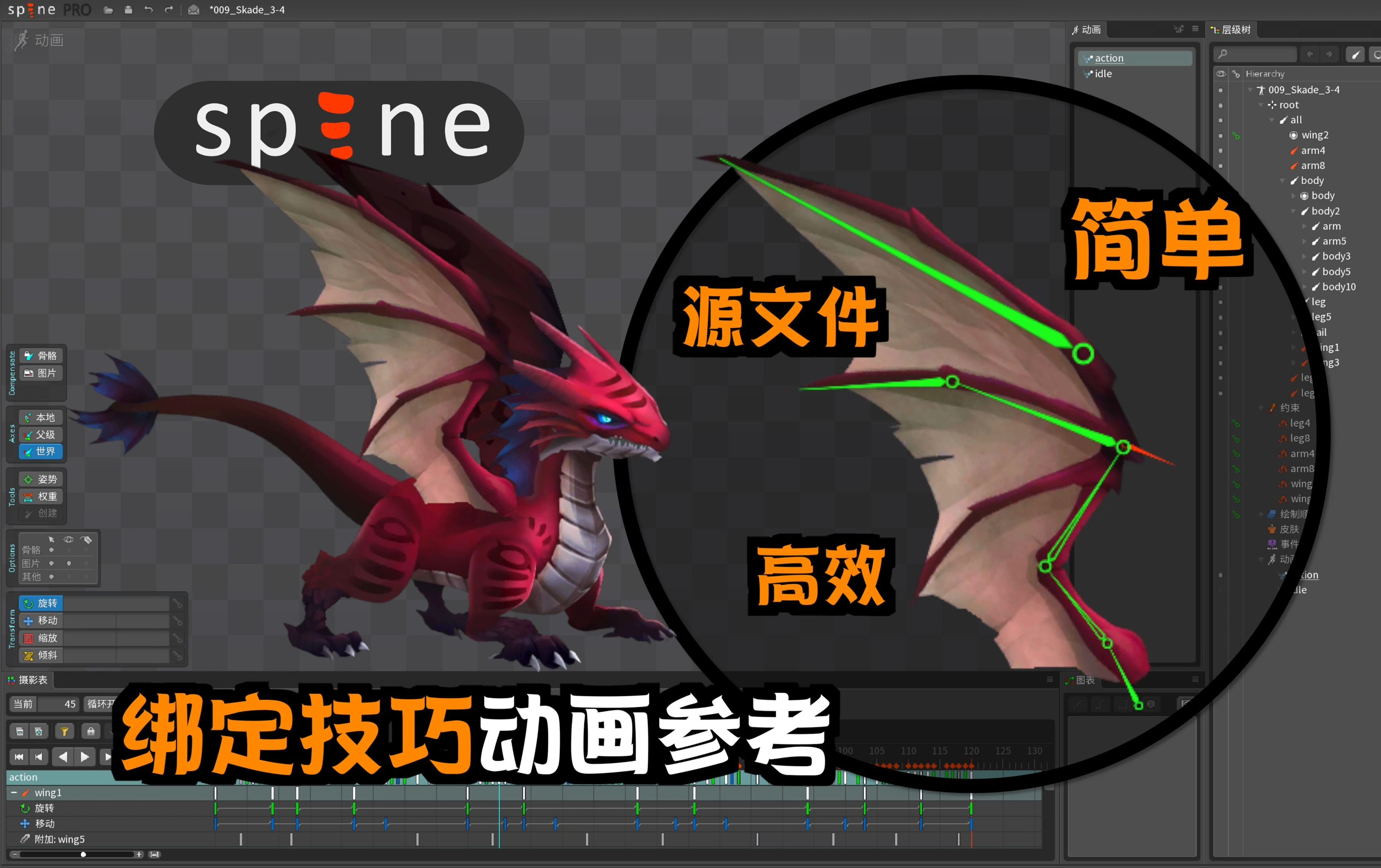 spine动画参考 | 简单实用的翅膀绑定方法 | 源文件3.8.75 附网盘链接