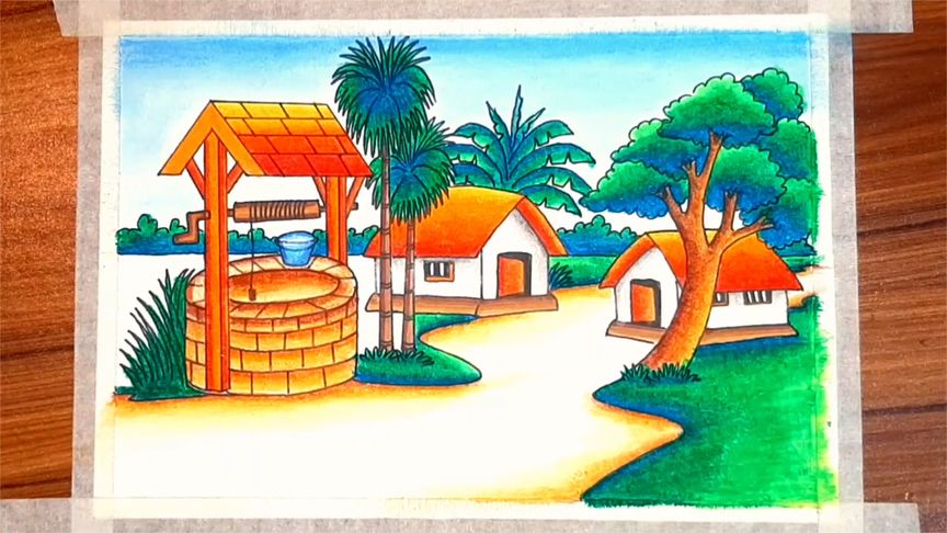 儿童简笔画-乡村风景画