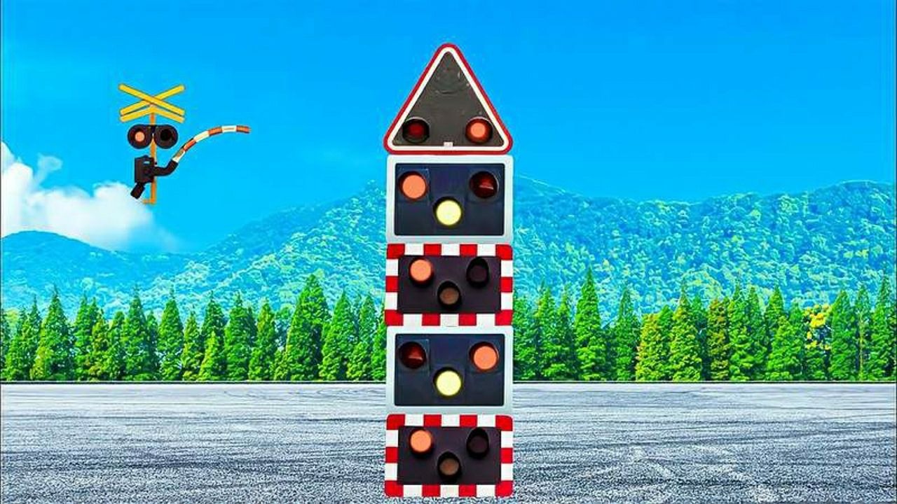 趣味动画:天上掉下来几块红绿灯头,变成了堆积木游戏