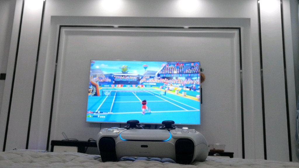 电视玩游戏挺爽啊,想不到ps5手柄完美适配体感游戏,绝了,马里奥网球...