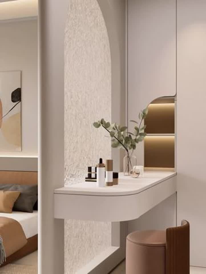 卧室设计 卧室衣柜梳妆台这样做吧,实用美观#装修设计 #设计案例分享 #卧室设计 #奶油风 #乳胶漆