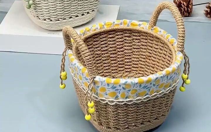手工麻绳编织小篮子教程