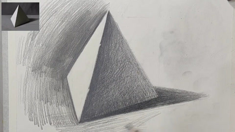 素描基础教程:石膏三棱锥的画法