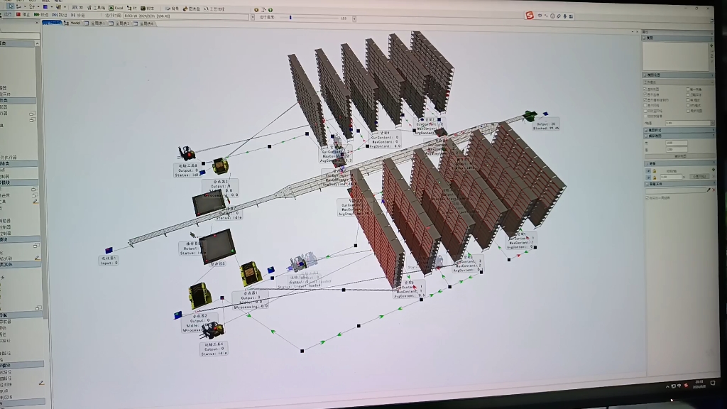 flexsim物流仿真模拟-智能仓储配送中心,货架的按行存储,提升存储效率,...