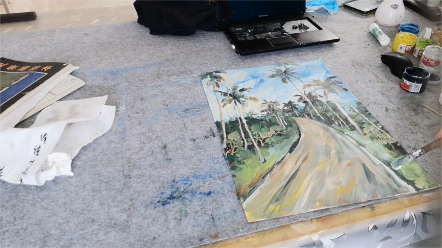 画一幅4开纸水粉风景图