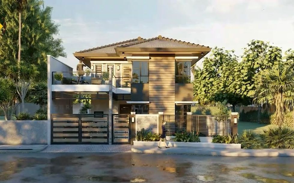 2层3卧室带泳池 房屋设计 |8.0x11.5 米 (165 平米) |外观和内部动画【...