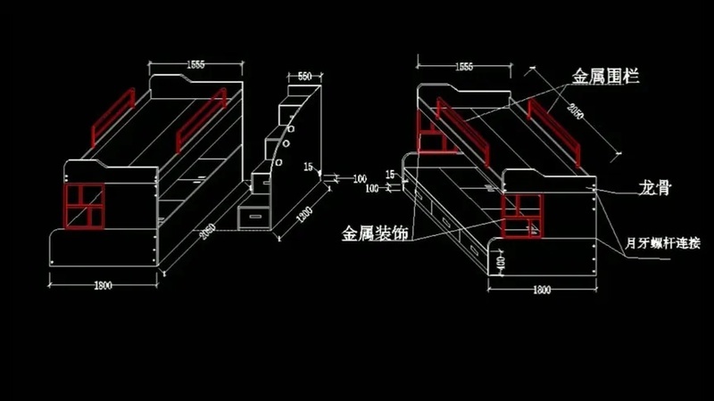 儿童高低床 上下床 cad绘图 cad设计 设计教学 定制设计