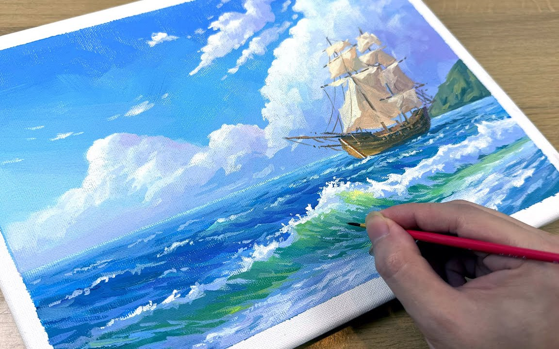 Art Painting Workshop--绝美的海景--水彩漫画风景教程