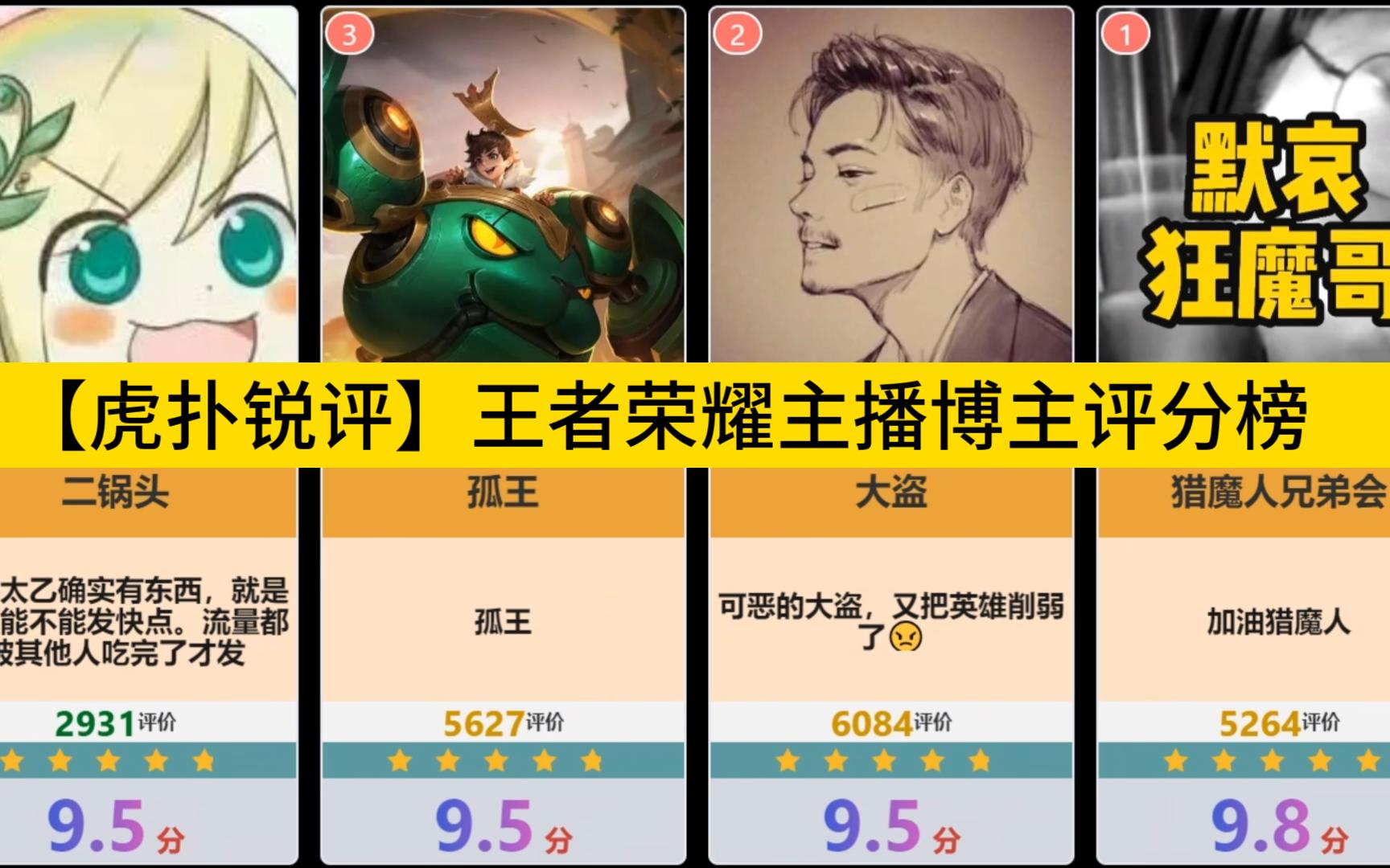 【虎扑锐评】王者荣耀主播博主评分榜,技术流还是娱乐派?_王者荣耀