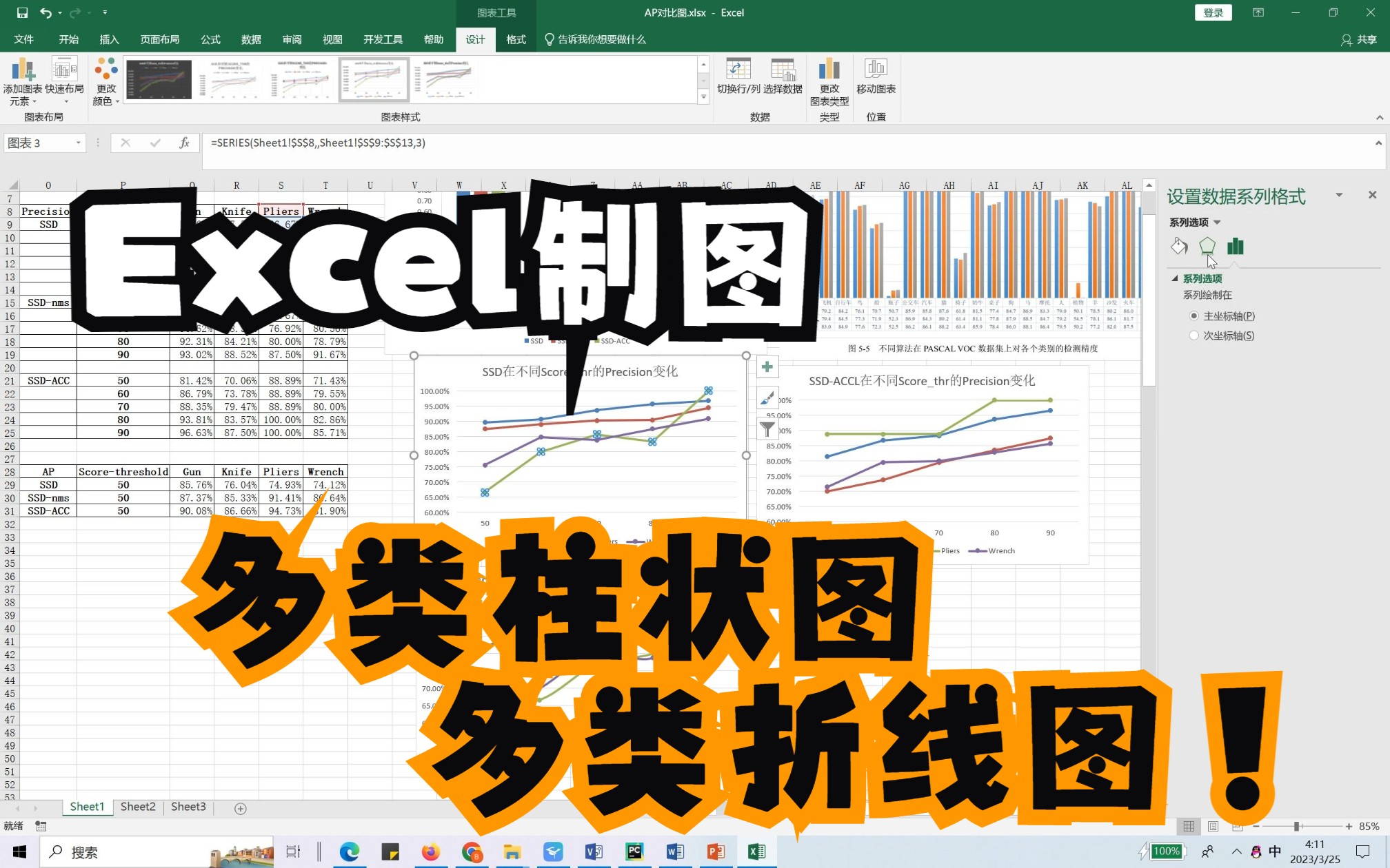 【Excel制图】多类样本柱状图 折线图等|y轴部分范围 折线平滑