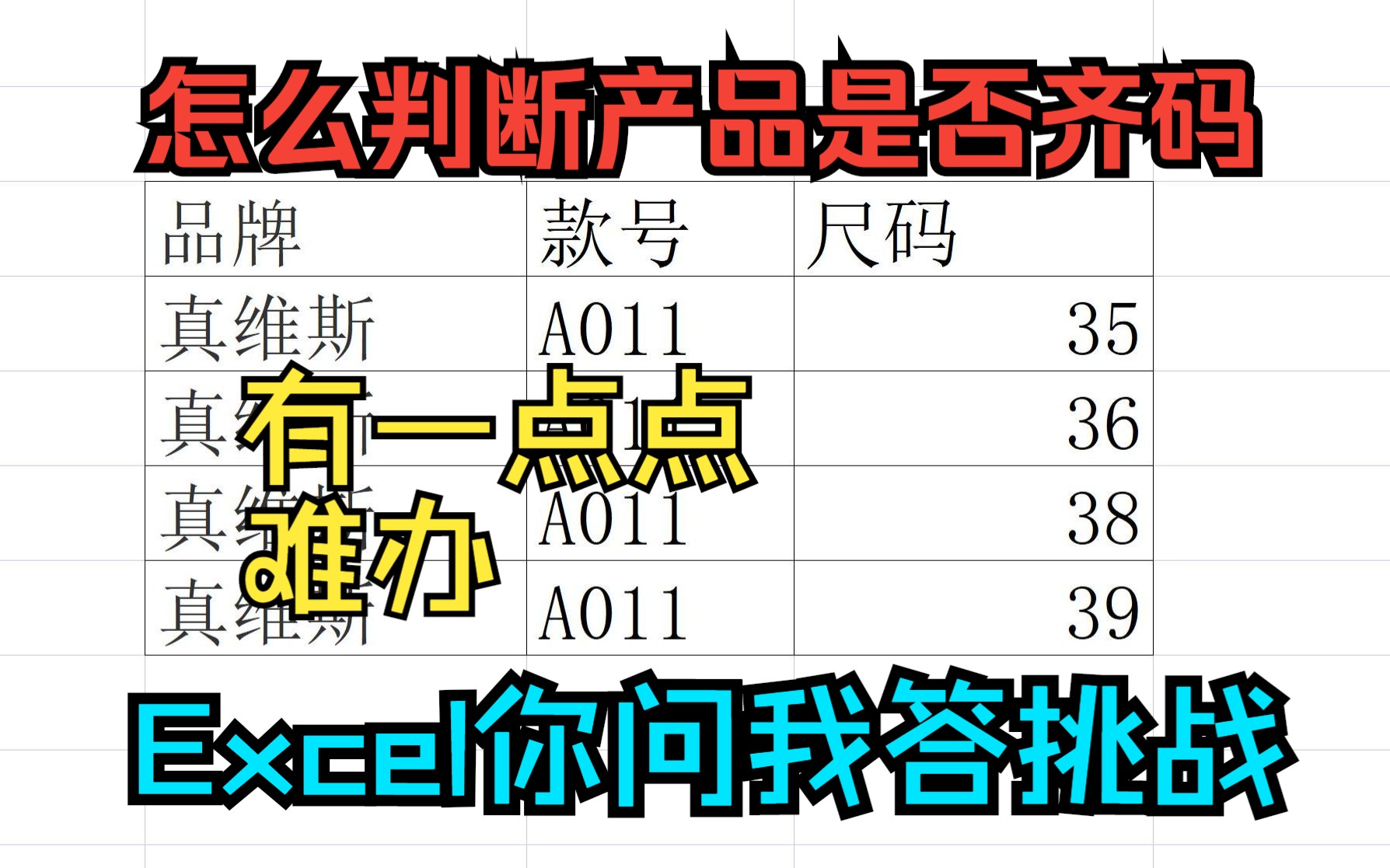 《Excel你问我答挑战》一个库存表,怎么判断产品是否齐码断码,小难