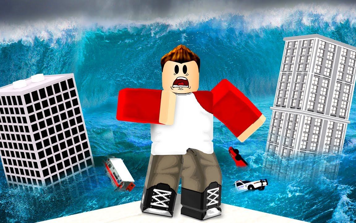 Roblox海啸生存模拟器:超级海啸出现,我们被困在屋顶上!小飞象解说