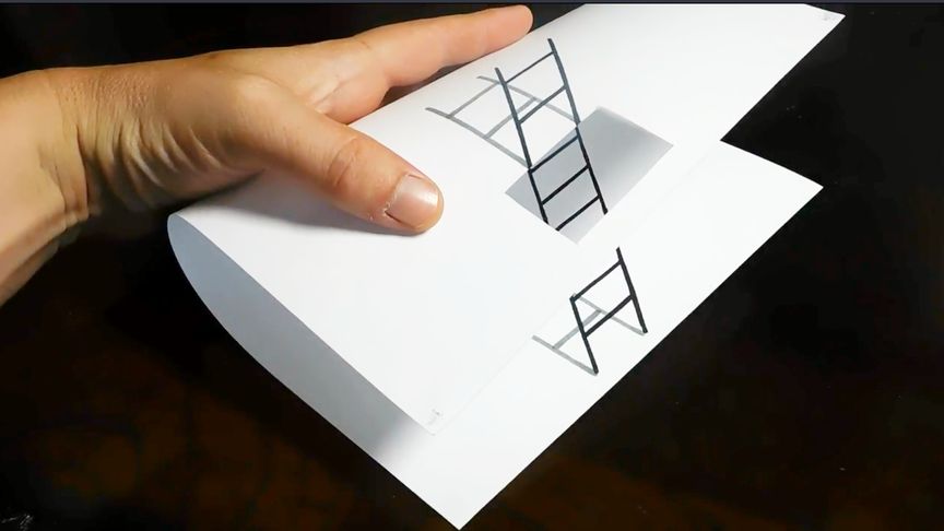 3D手绘立体画,教你怎么画梯子,利用纸张折叠和阴影营造立体效果