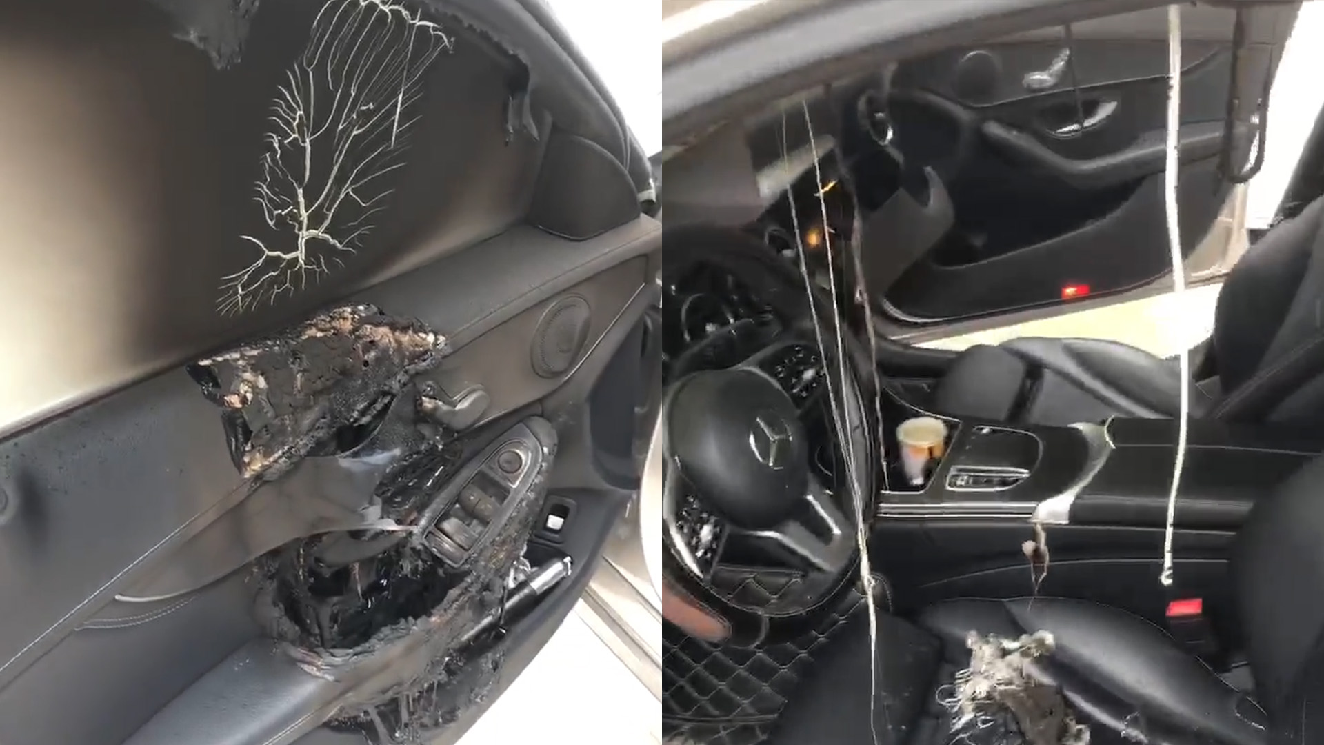 一奔驰车主熄火停车十分钟后,车内浓烟滚滚:车门自燃后火又自灭