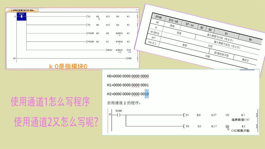 三菱模拟量编程FROM和TO指令程序,如何启用不同的通道。