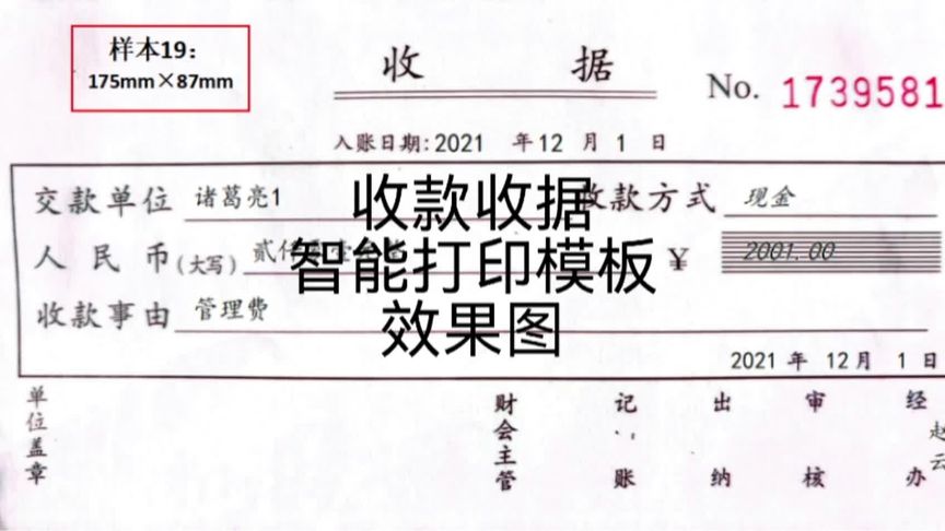 收款收据智能打印模板效果图