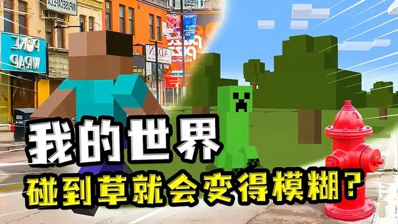 我的世界:碰到草就会变模糊?玩家垫着方块走,途中还遇到HIM