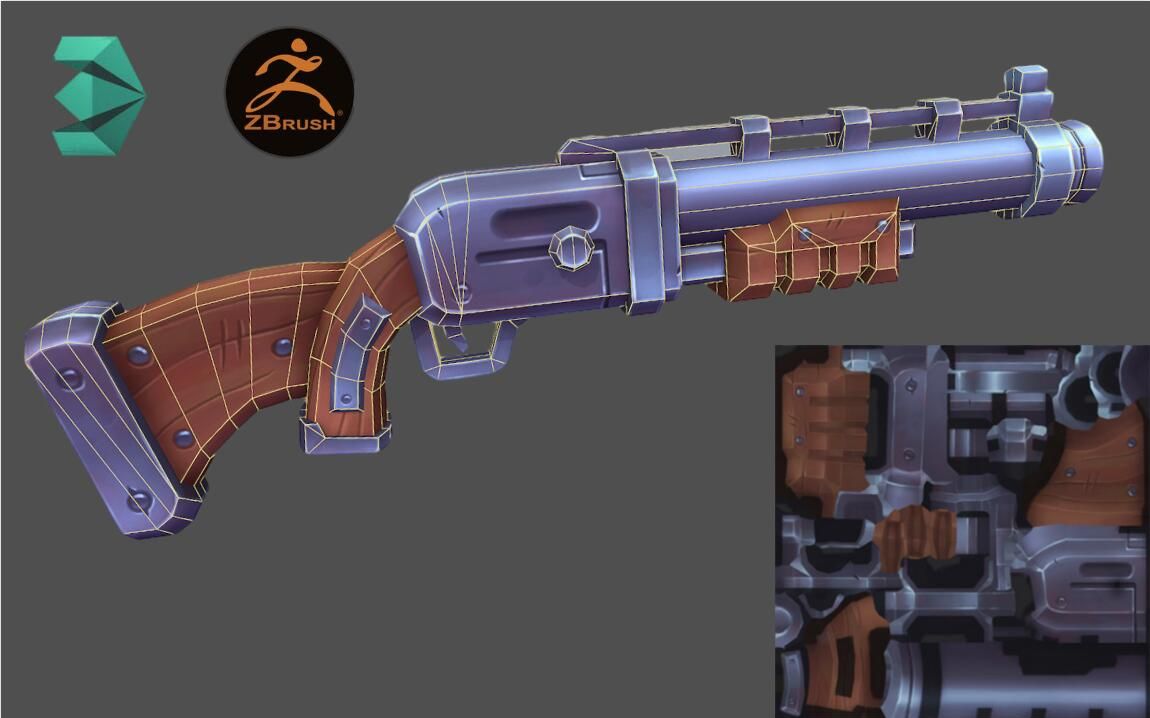 【3D建模】次世代高模制作,3Dmax+zbrush新手案例,武器建模新手教程
