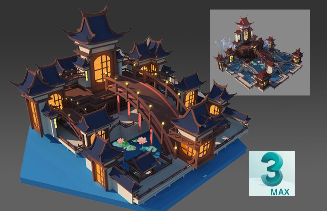 【3dmax场景建模】零基础常见古风建筑场景,超详细场景建模思路讲解...