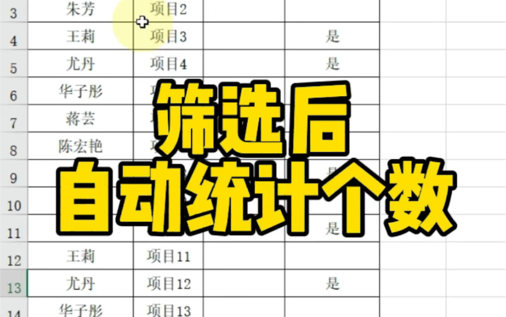 筛选后自动统计个数