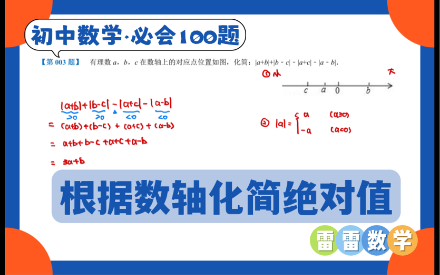 【初中数学·必会100题】第003题——利用数轴化简绝对值