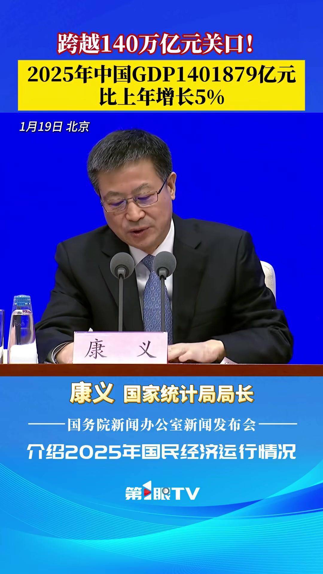 增长5%!2025年中国GDP跨越140万亿元关口!1月19日,国务院新闻办公...