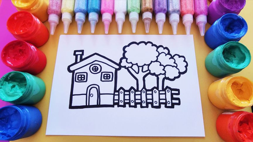 儿童简笔画教程,教小朋友画房子和大树,一学起画画吧