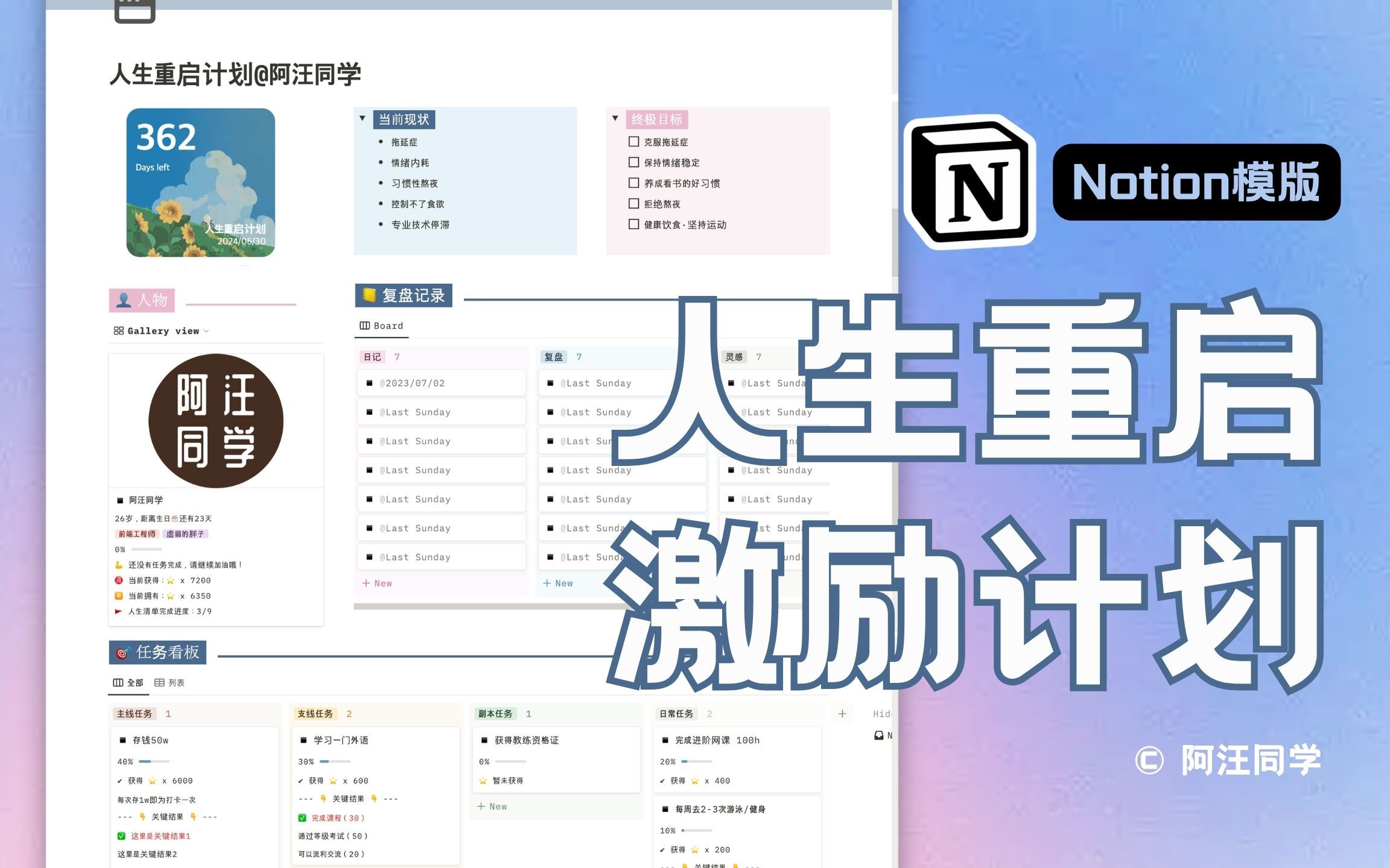 ߎ� 太酷啦!我用Notion做人生重启计划 · 奖励机制 · 人生清单【...