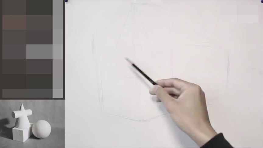 结构素描—几何体组合步骤示范教学视频