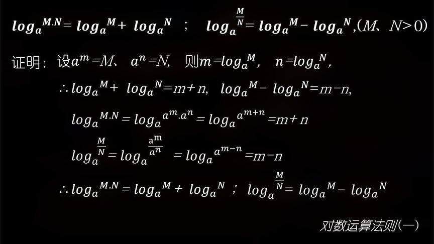 数学证明:对数运算法则(一)